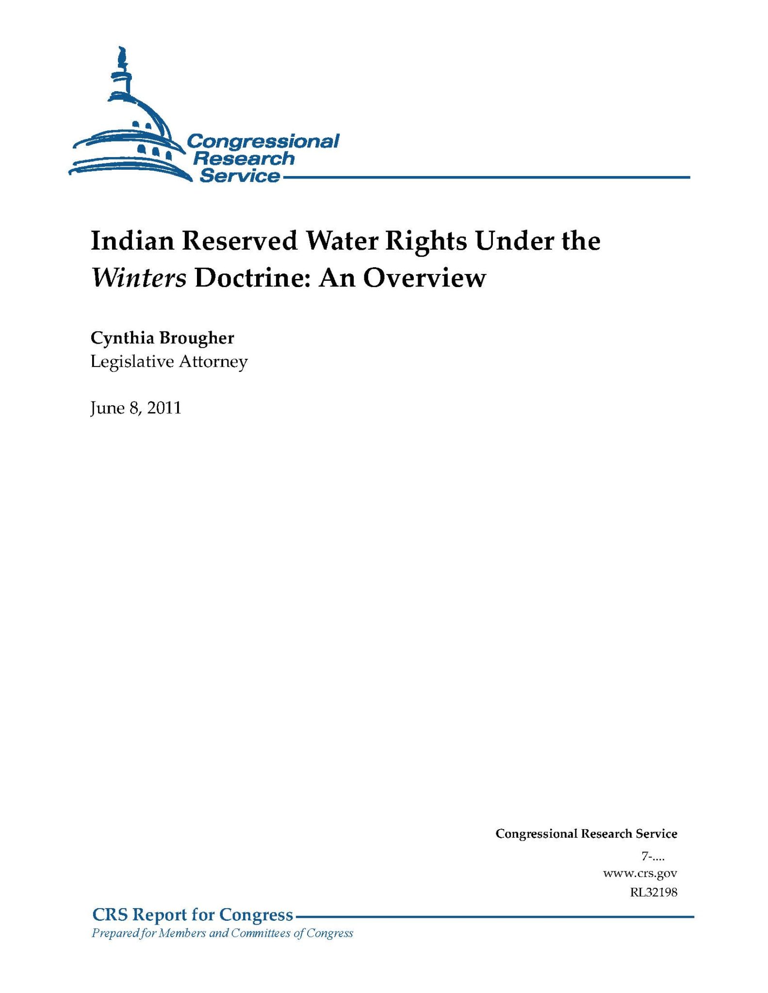 Indian Reserved Water Rights Under the Winters Doctrine: An Overview ...