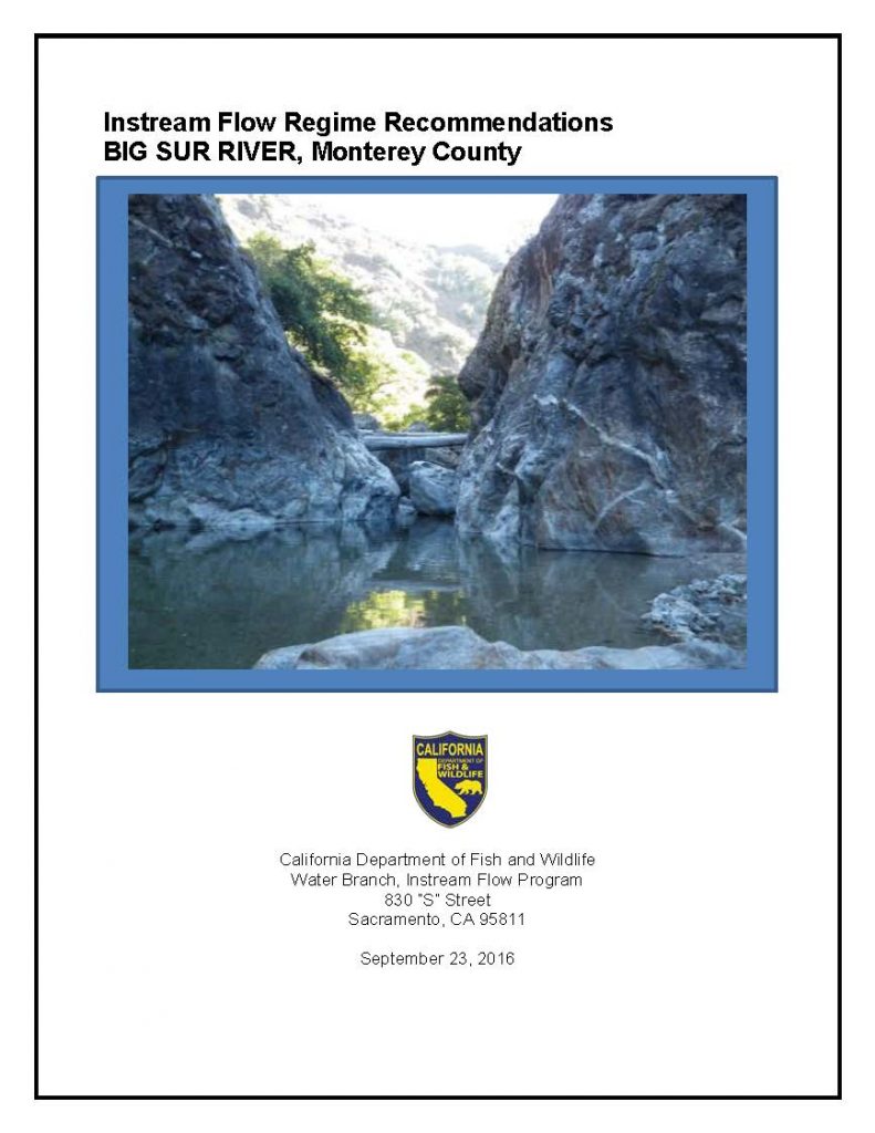 Instream Flow Regime Recommendations, Big Sur River, Monterey County ...