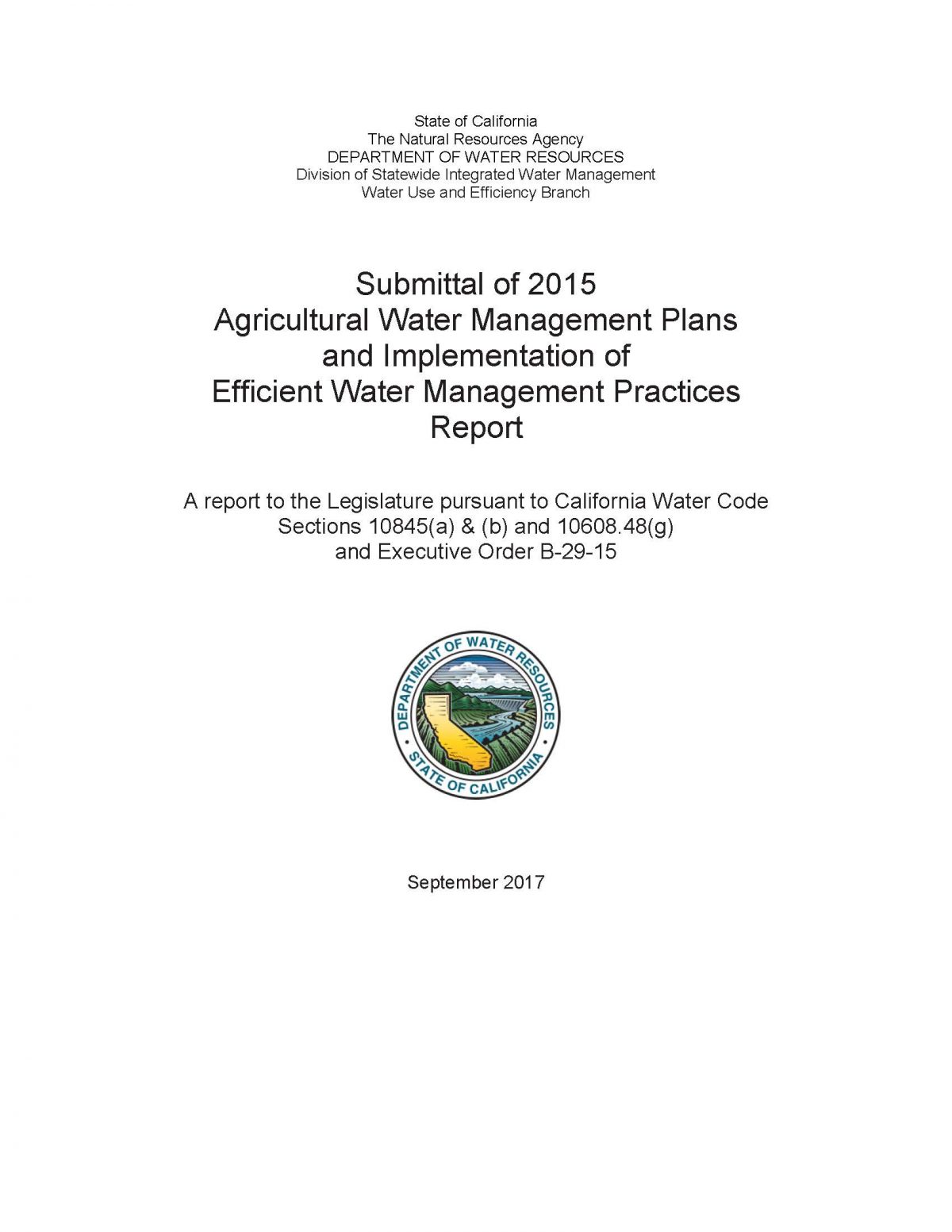 Submittal of 2015 Agricultural Water Management Plans and ...