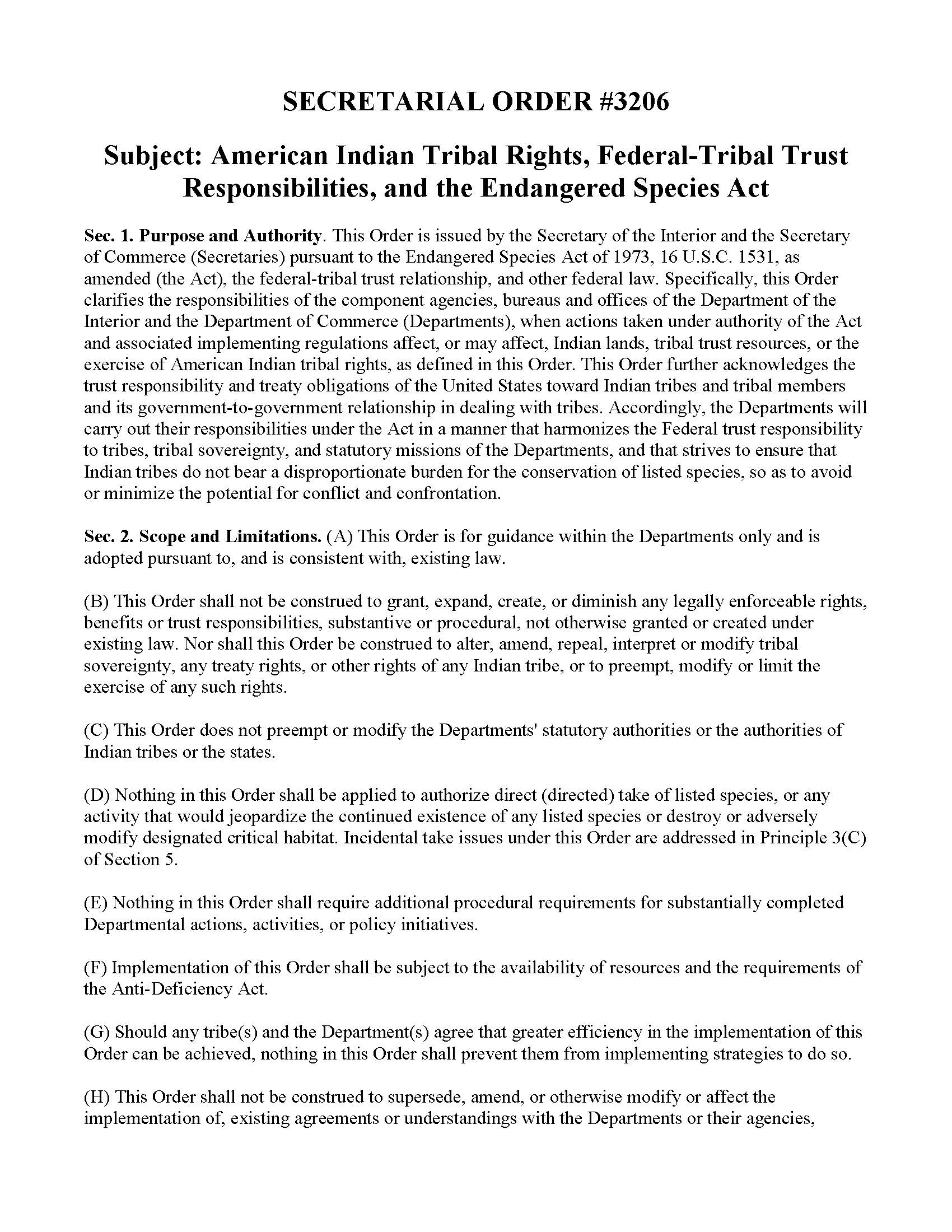 Secretarial Order #3206: American Indian Tribal Rights, Federal-Tribal ...