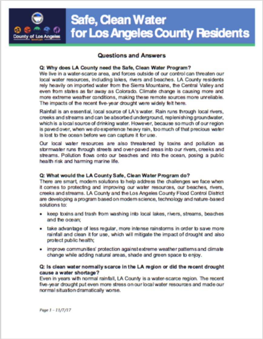 Safe Clean Water Water for Los Angeles County Residents – California ...