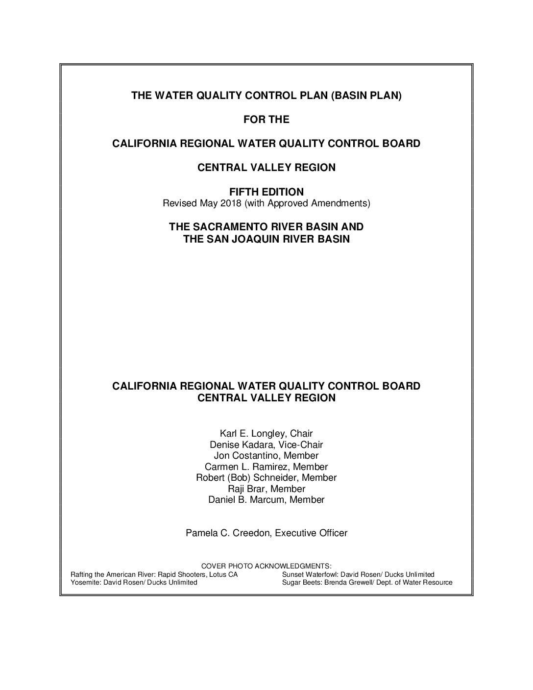 The Water Quality Control Plan (Basin Plan) for the Sacramento River ...