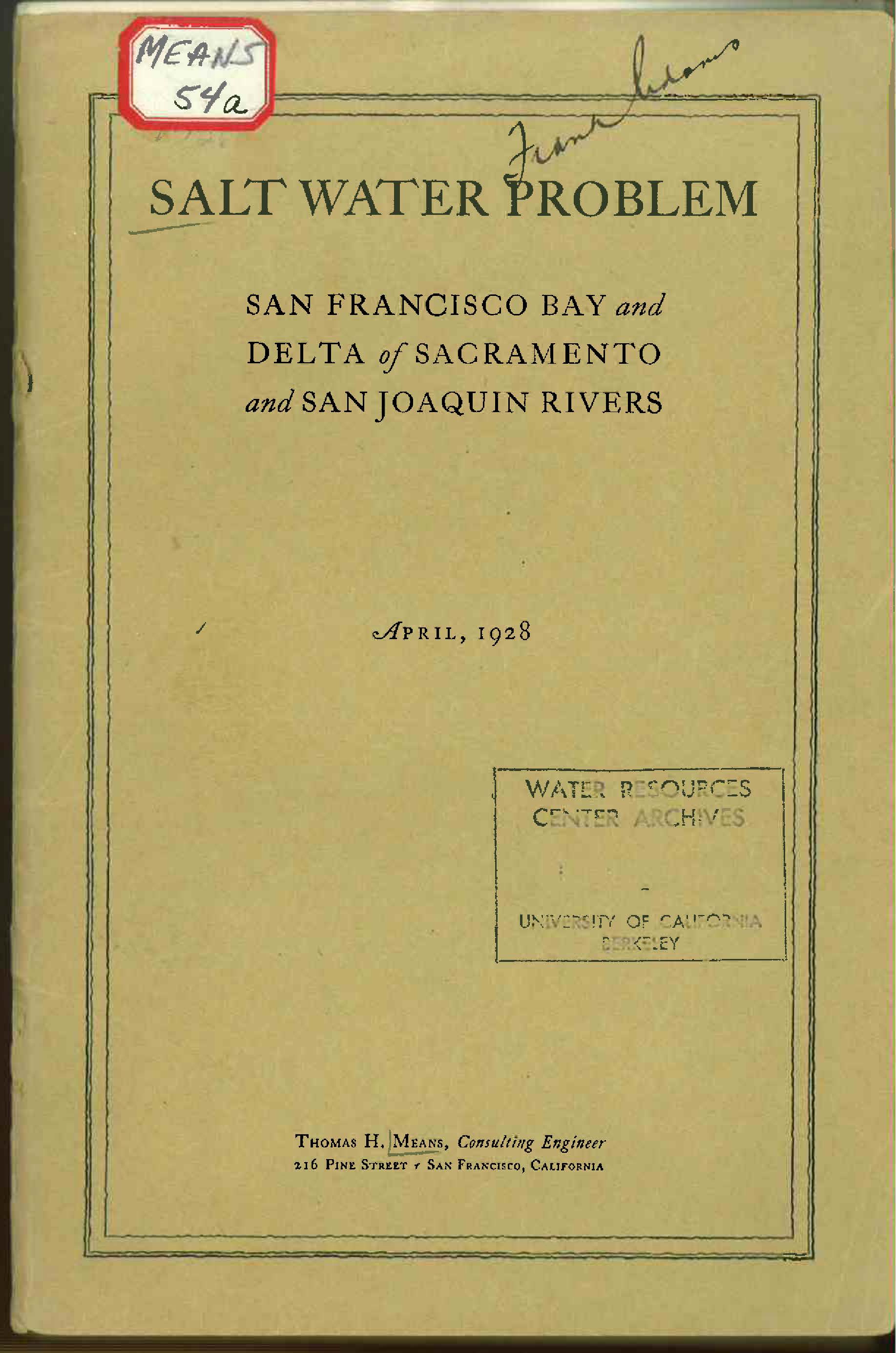 Salt Water Problem: San Francisco Bay and Delta of Sacramento and San ...