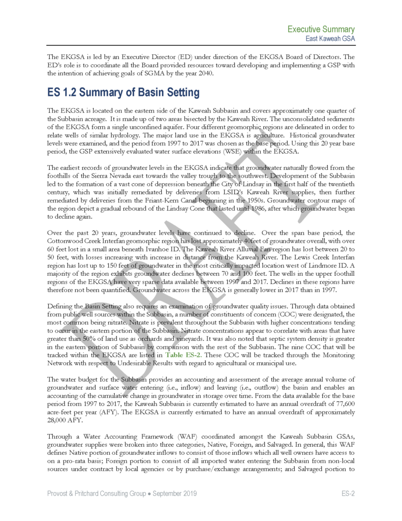 East Kaweah GSA Groundwater Sustainability Plan – California Water Library