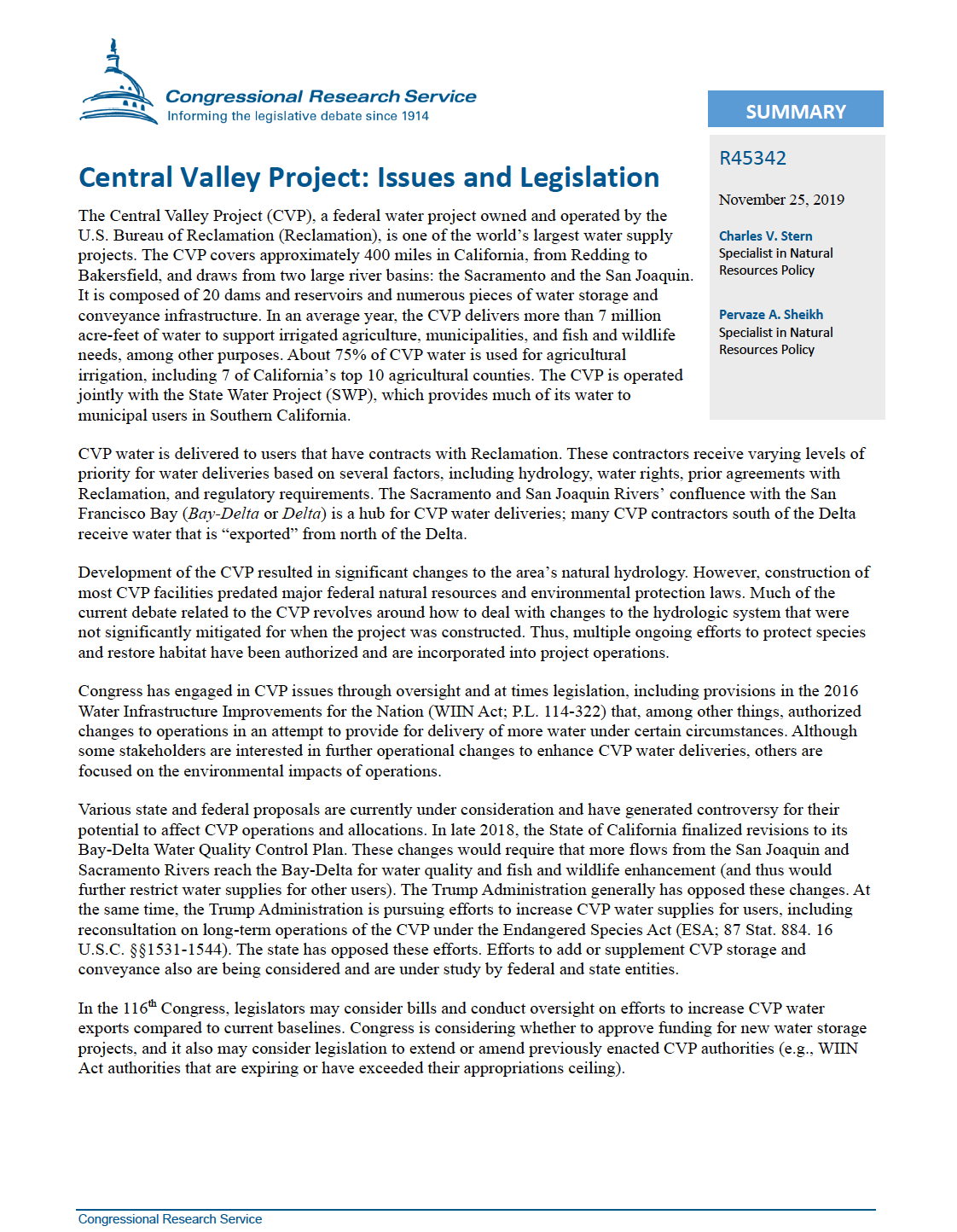Central Valley Project: Issues and Legislation – California Water Library