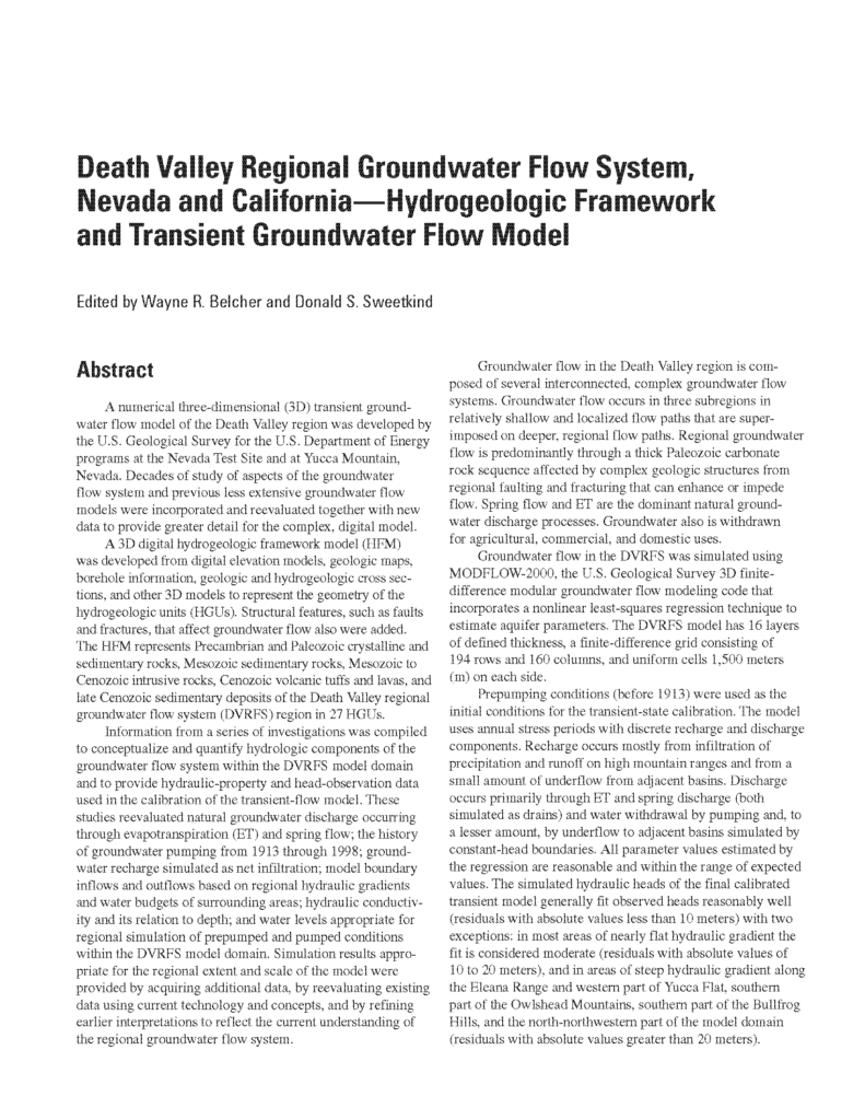 Death Valley regional groundwater flow system, Nevada and California ...