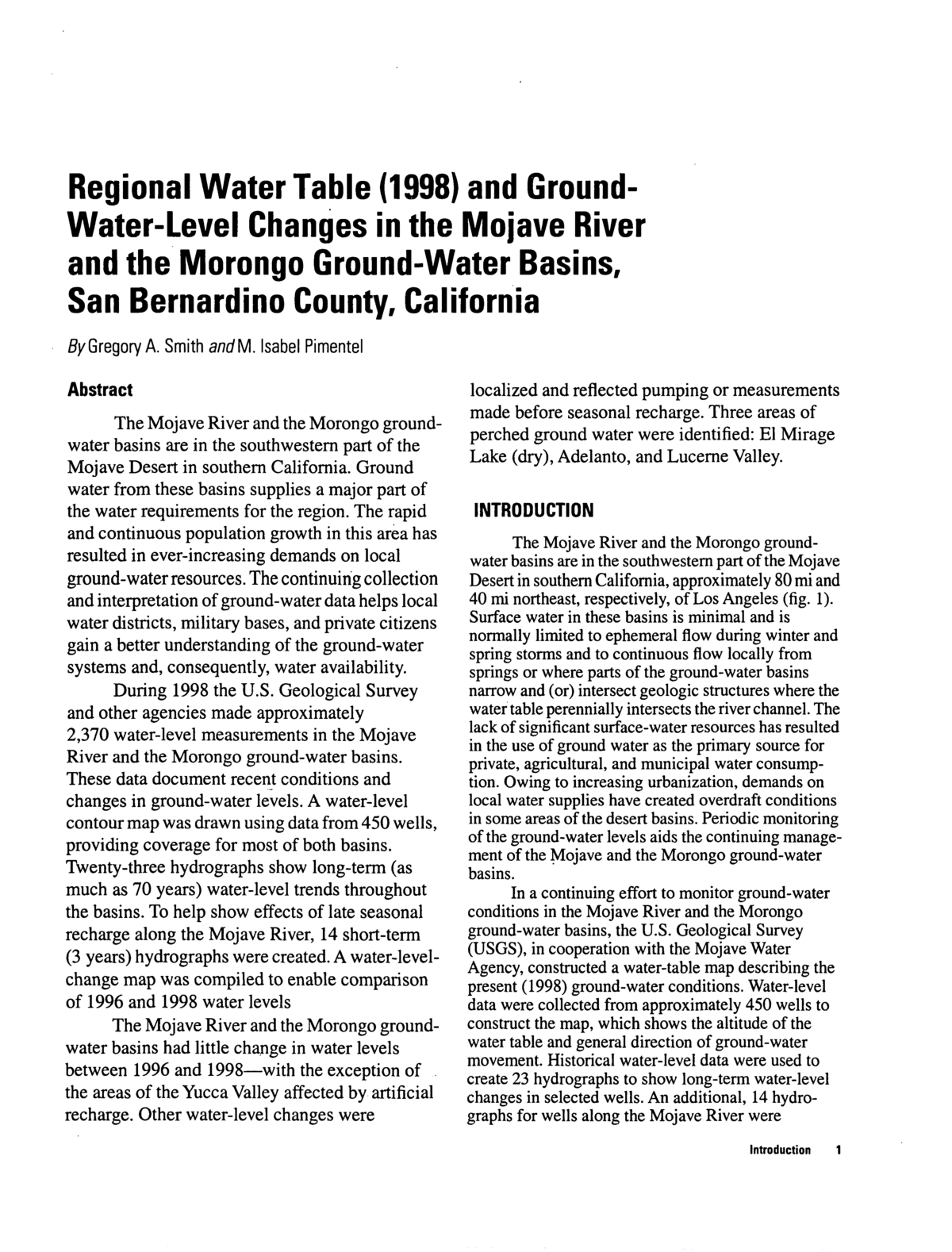 Regional water table (1998) and ground-water-level changes in the ...
