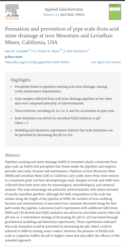 Formation and prevention of pipe scale from acid mine drainage at iron ...