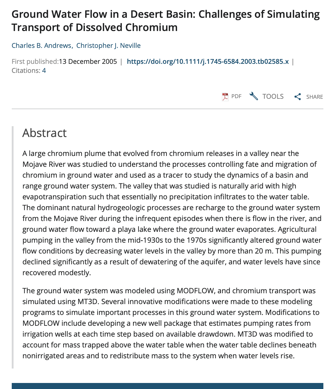 Ground Water Flow in a Desert Basin: Challenges of Simulating Transport ...