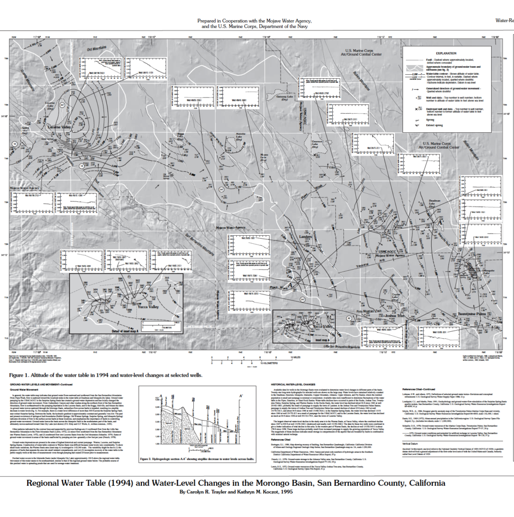Regional water table (1994) and water-level changes in the Morongo ...