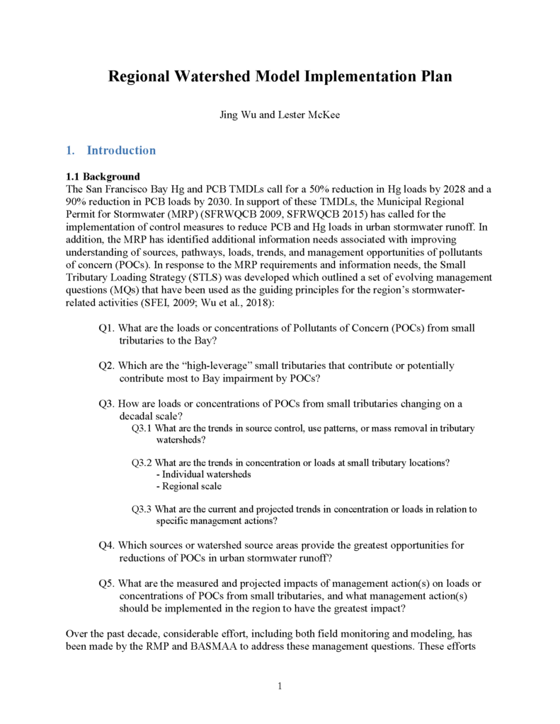 Regional Watershed Modeling and Trends Implementation Plan – California ...