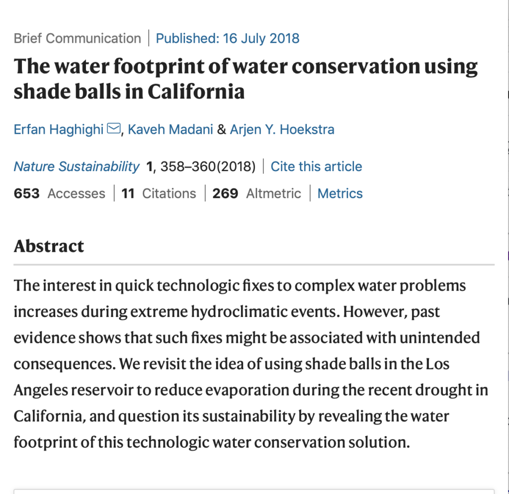 The water footprint of water conservation using shade balls in ...