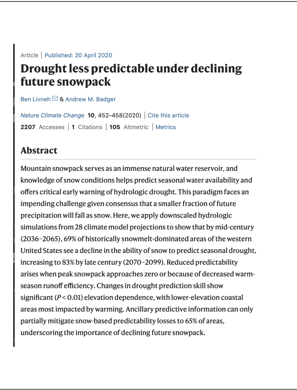 Drought less predictable under declining future snowpack – California ...